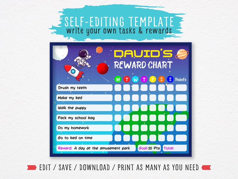 EDITABLE Space Reward Chart, Space Behavior Chart, Astronaut Chore ...