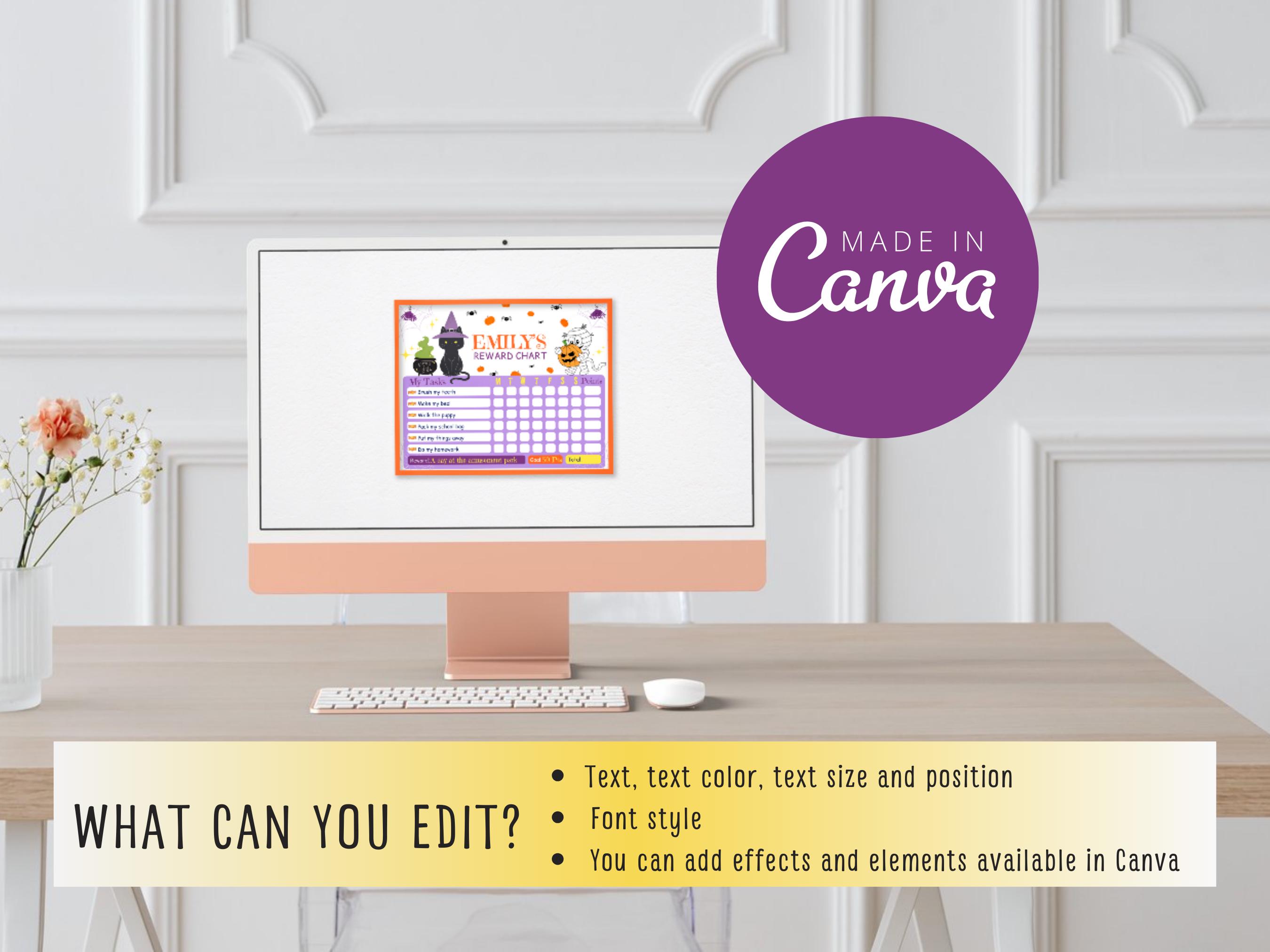 EDITABLE Halloween Reward Chart,girls Reward Chart,october Chore Chart ...