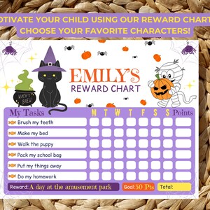 EDITABLE Halloween Reward Chart,girls Reward Chart,october Chore Chart ...