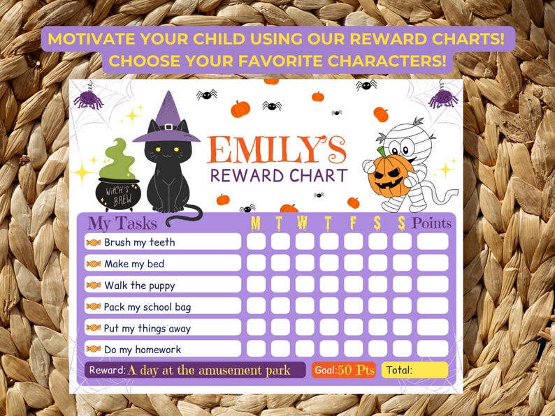 EDITABLE Halloween Reward Chart,girls Reward Chart,october Chore Chart ...