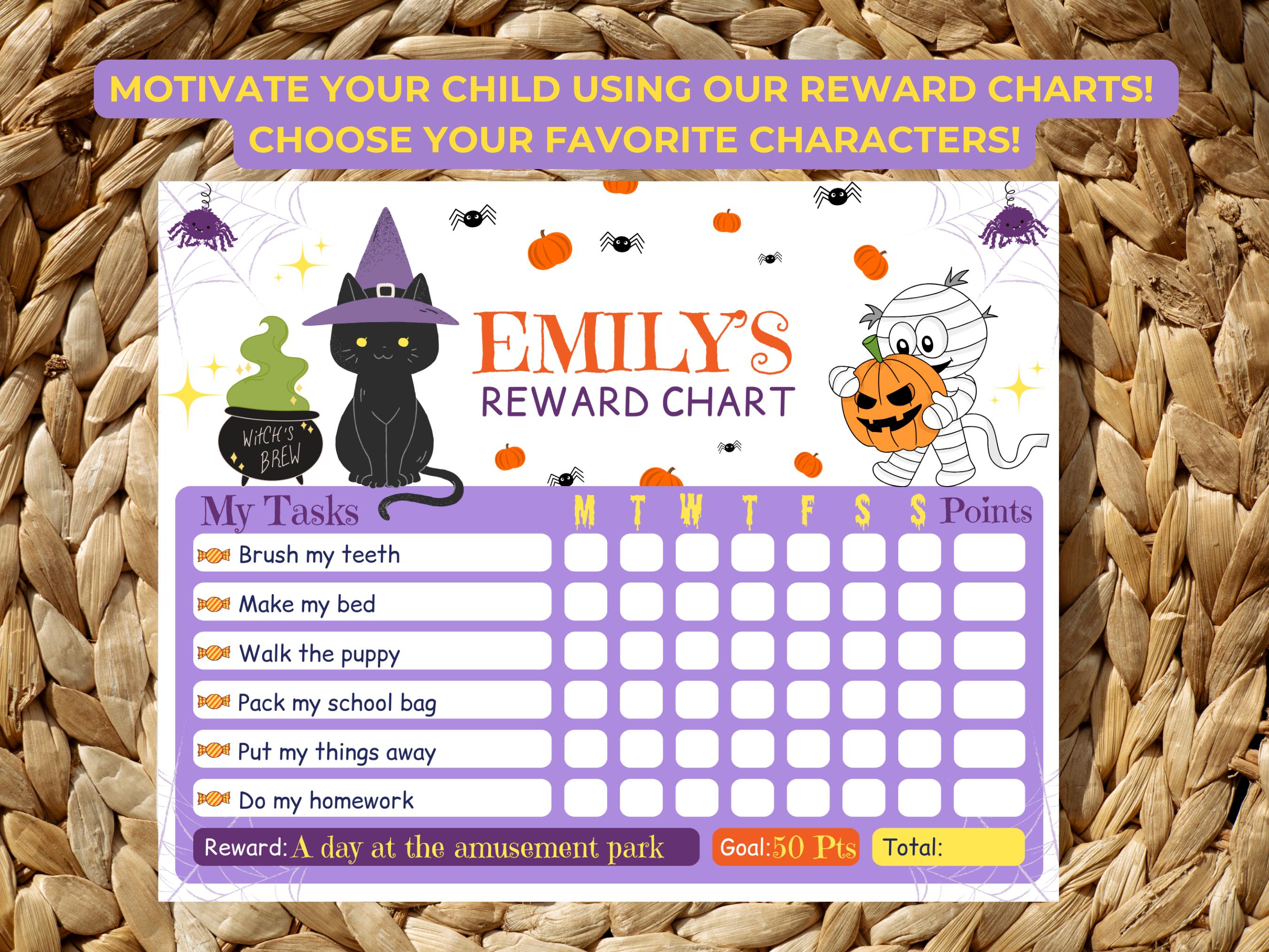 EDITABLE Halloween Reward Chart,girls Reward Chart,october Chore Chart ...