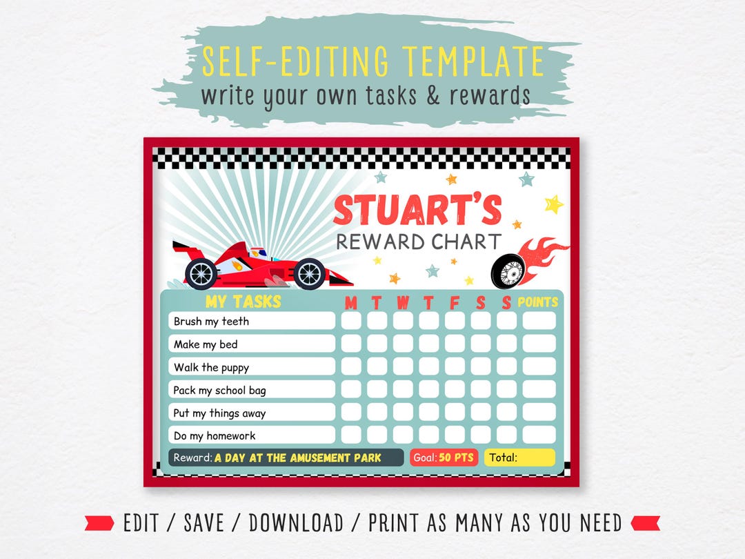 EDITABLE Reward Chart Racing,behavior Reward Chart for Kids,f1 Racing ...