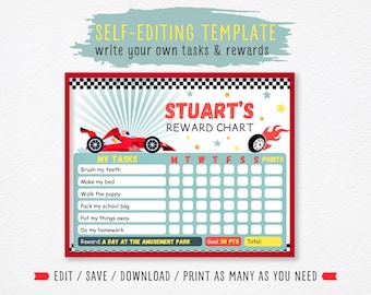 EDITABLE Reward Chart Racing,behavior Reward Chart for Kids,f1 Racing ...