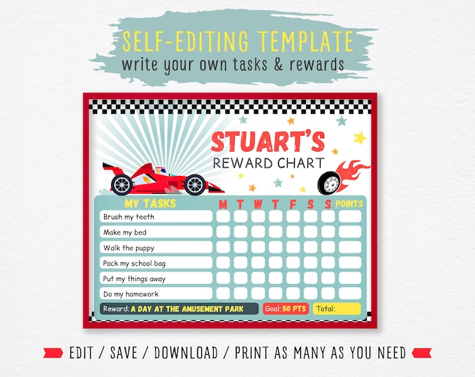 EDITABLE Reward Chart Racing,behavior Reward Chart for Kids,f1 Racing ...