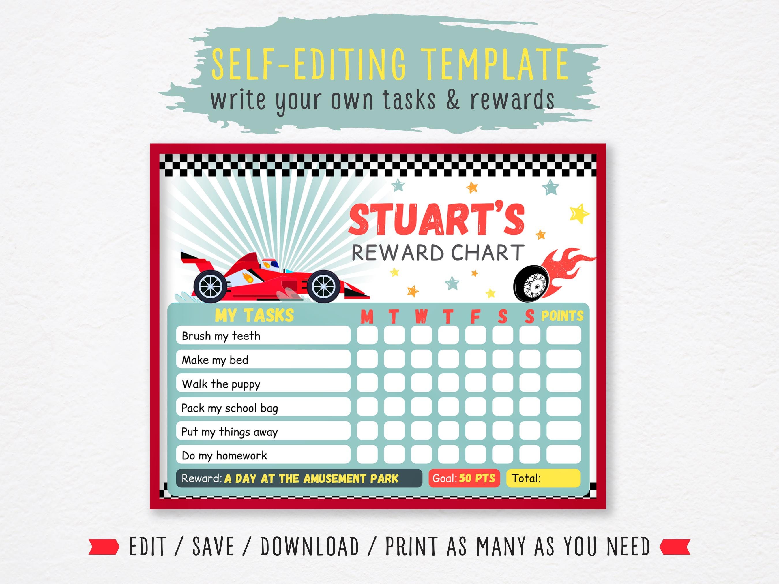EDITABLE Reward Chart Racing,behavior Reward Chart for Kids,f1 Racing ...