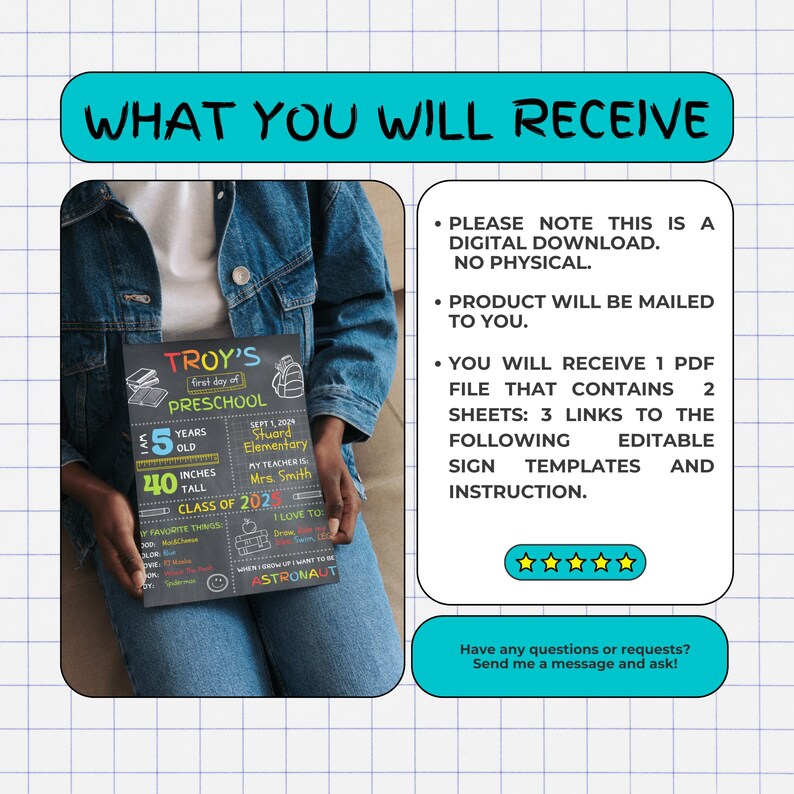 First Day of School Printable,boy Child Kindergarten,preschool,1st Day ...