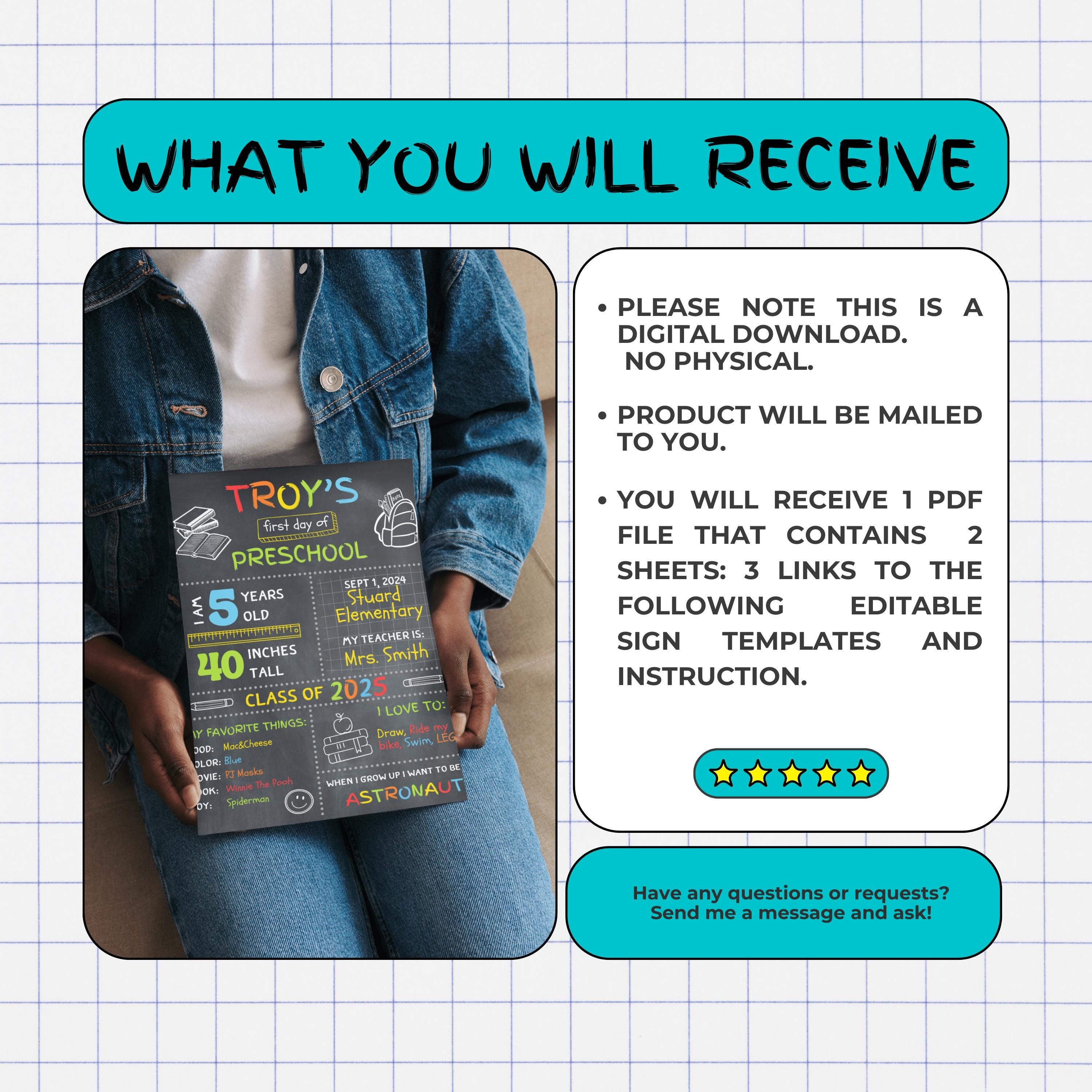 First Day of School Printable,boy Child Kindergarten,preschool,1st Day ...