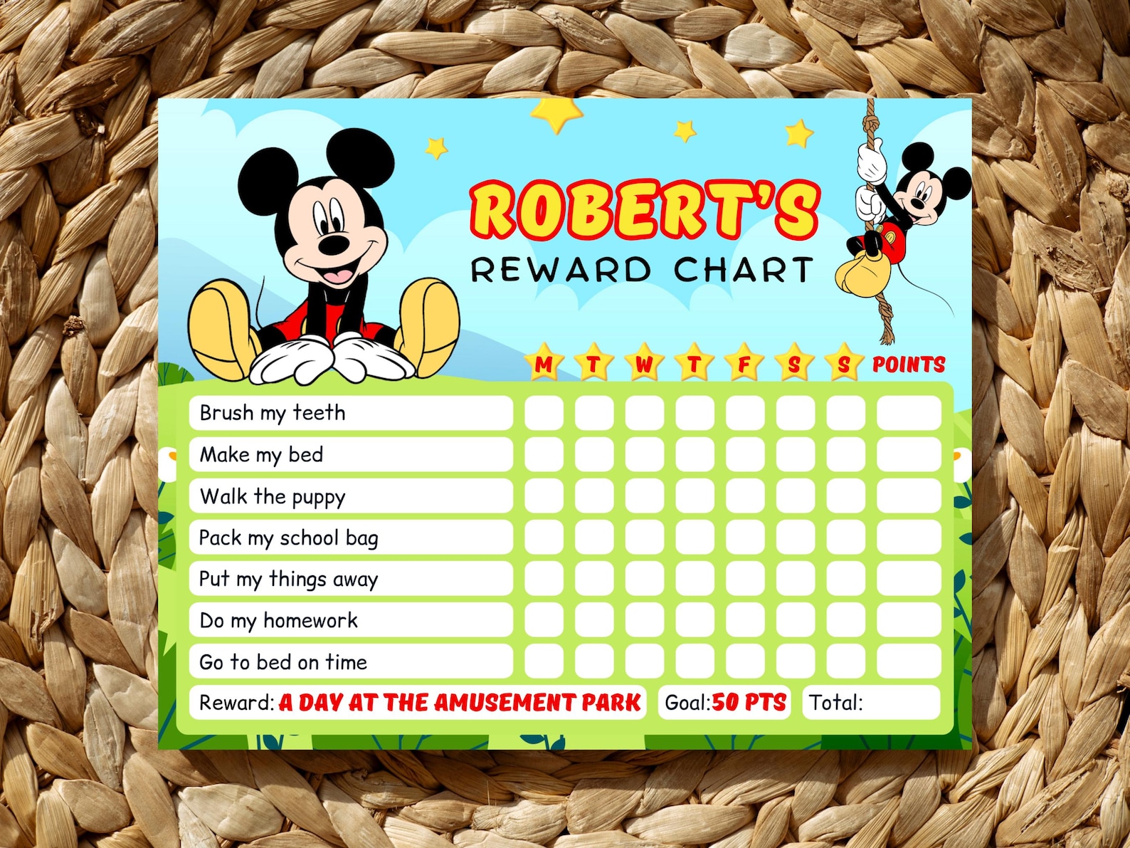 EDITABLE Reward Chart Mickey Mouse,behavior Reward Chart for Kids,chore ...