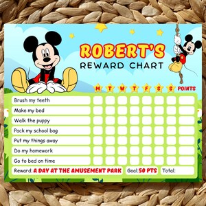 EDITABLE Reward Chart Mickey Mouse,behavior Reward Chart for Kids,chore ...