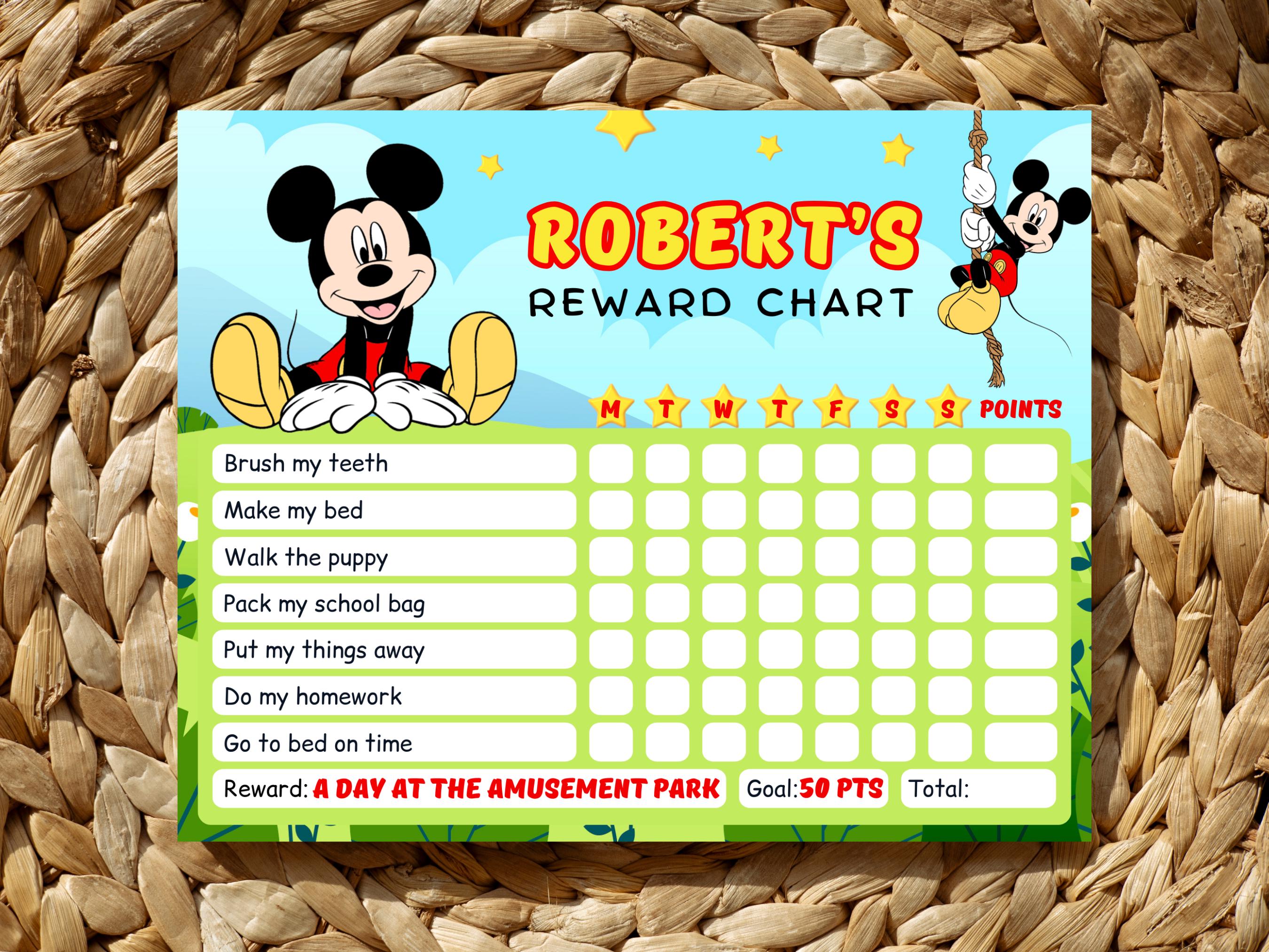 EDITABLE Reward Chart Mickey Mouse,behavior Reward Chart for Kids,chore ...