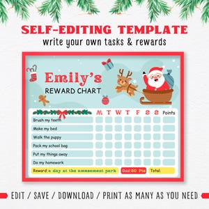 EDITABLE Christmas Reward Chart,new Year's Behavior Chart,santa Chore ...