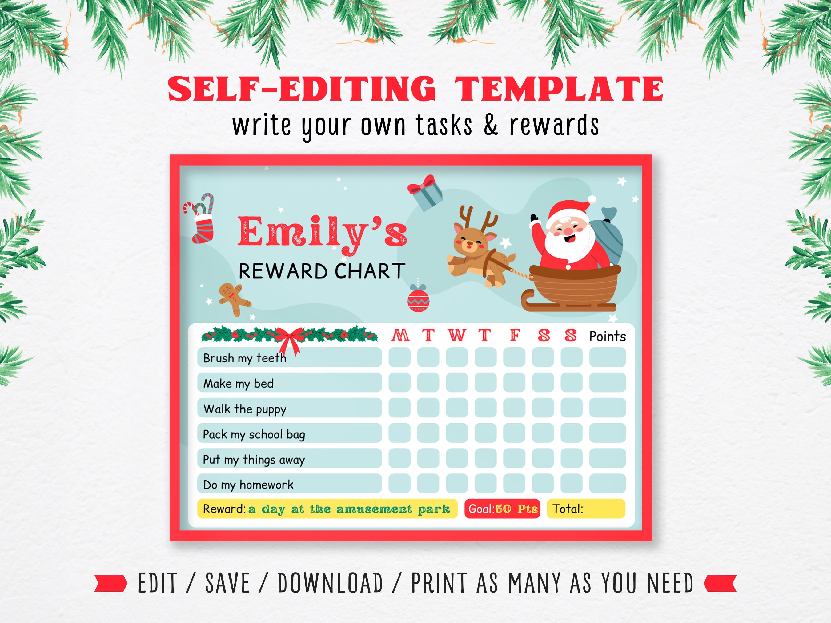EDITABLE Christmas Reward Chart,new Year's Behavior Chart,santa Chore ...