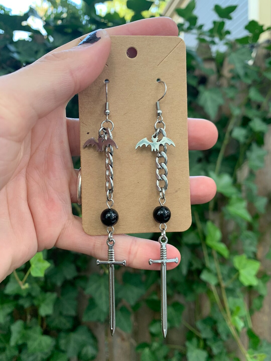 Bat + Sword Earrings - Etsy