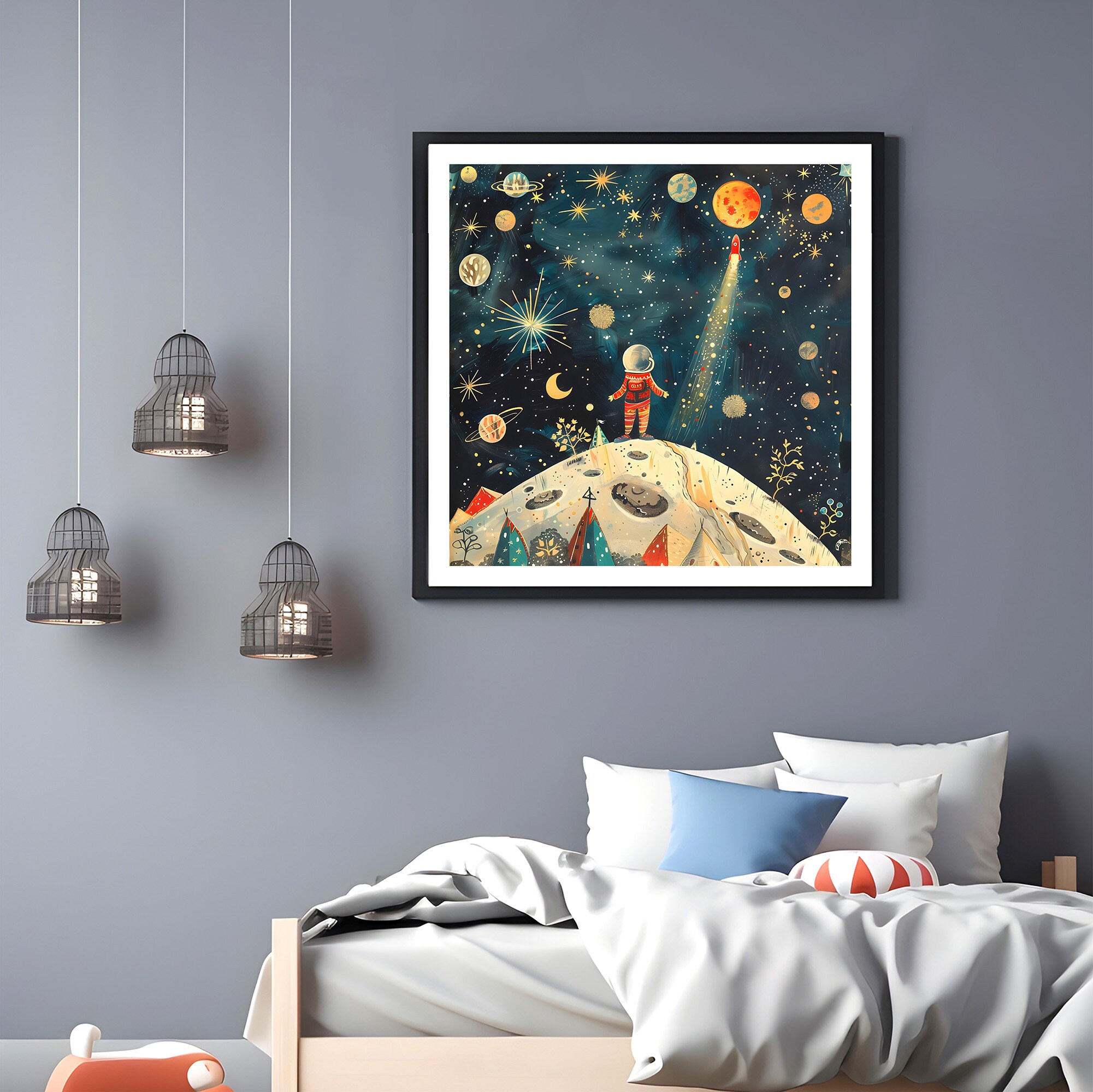 Outer Space Poster Planet Stars Rocketship for Space Enthusiast Kid ...