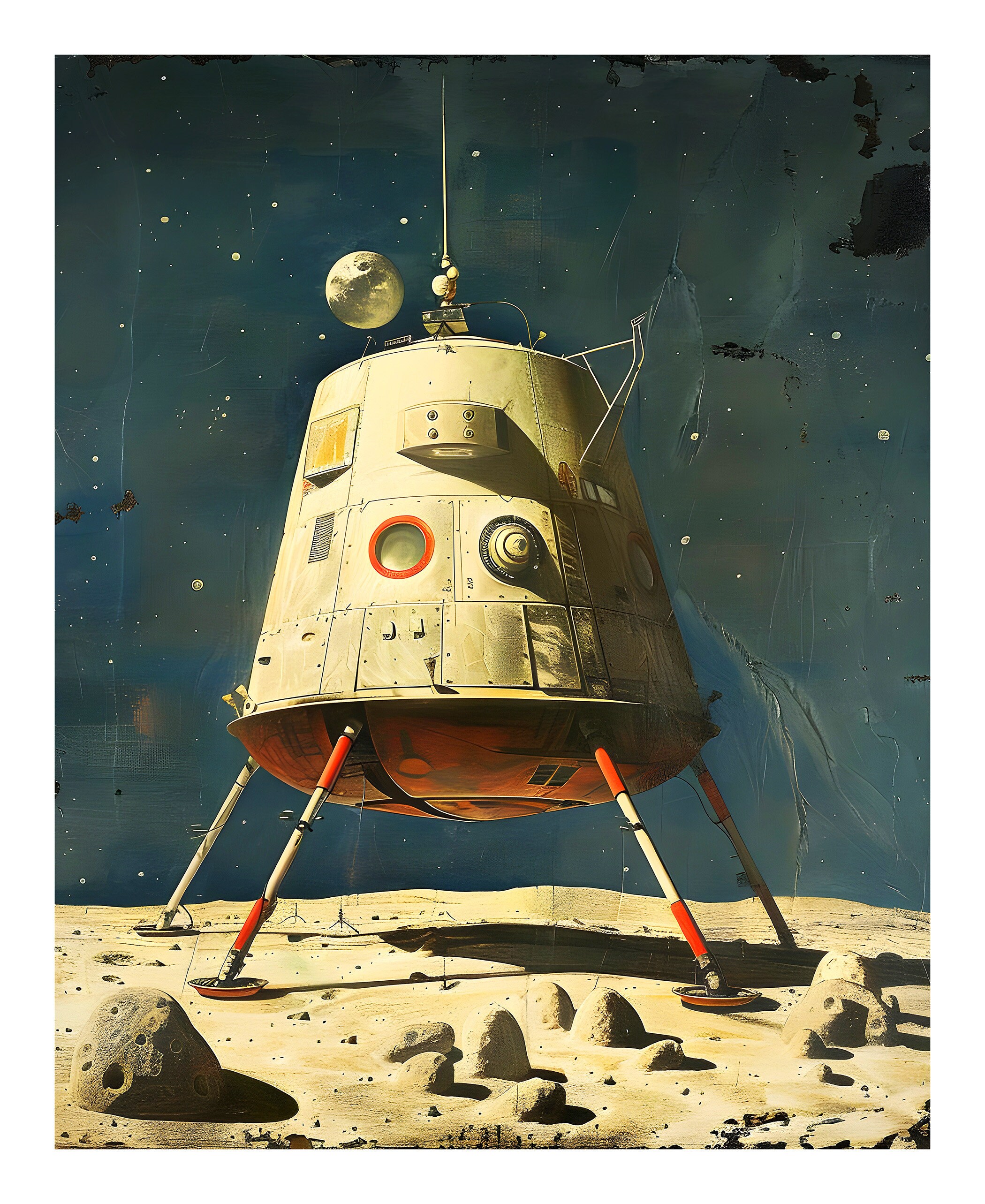 Moon Landing Print Space Theme Decor Playroom Outer Space Poster Space ...