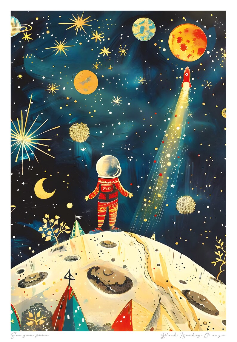 Outer Space Poster Planet Stars Rocketship for Space Enthusiast Kid ...