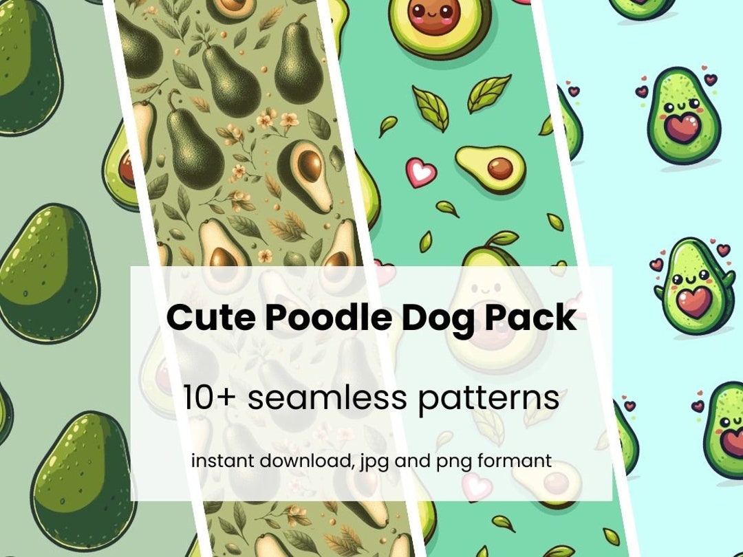 Charming Avocado Seamless Cute Pack Kawaii Chibi Watercolor for Digital ...