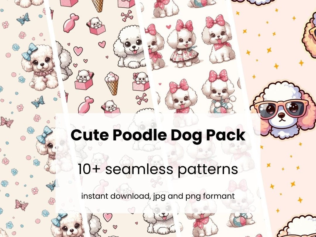 Cute Poodle Seamless Kawaii Chibi Watercolor for Digital Paper ...