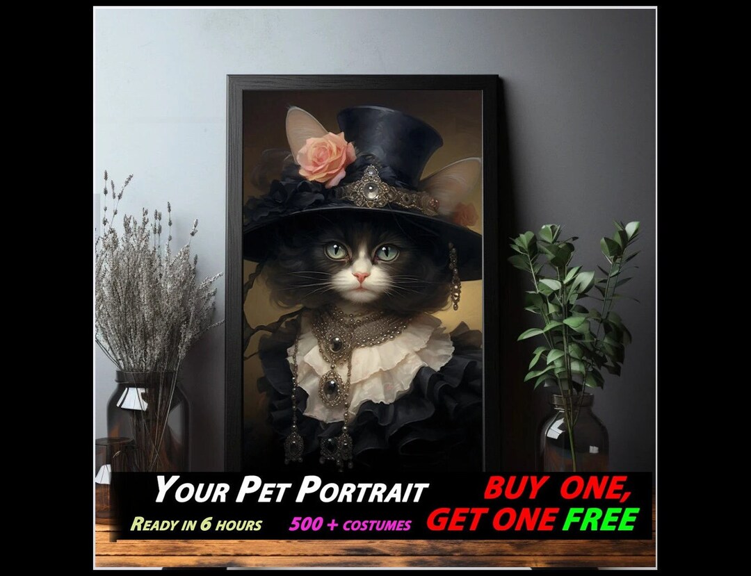 Custom Gothic Cat in Costume Dark Academia, Art Poster Print, Gothic ...