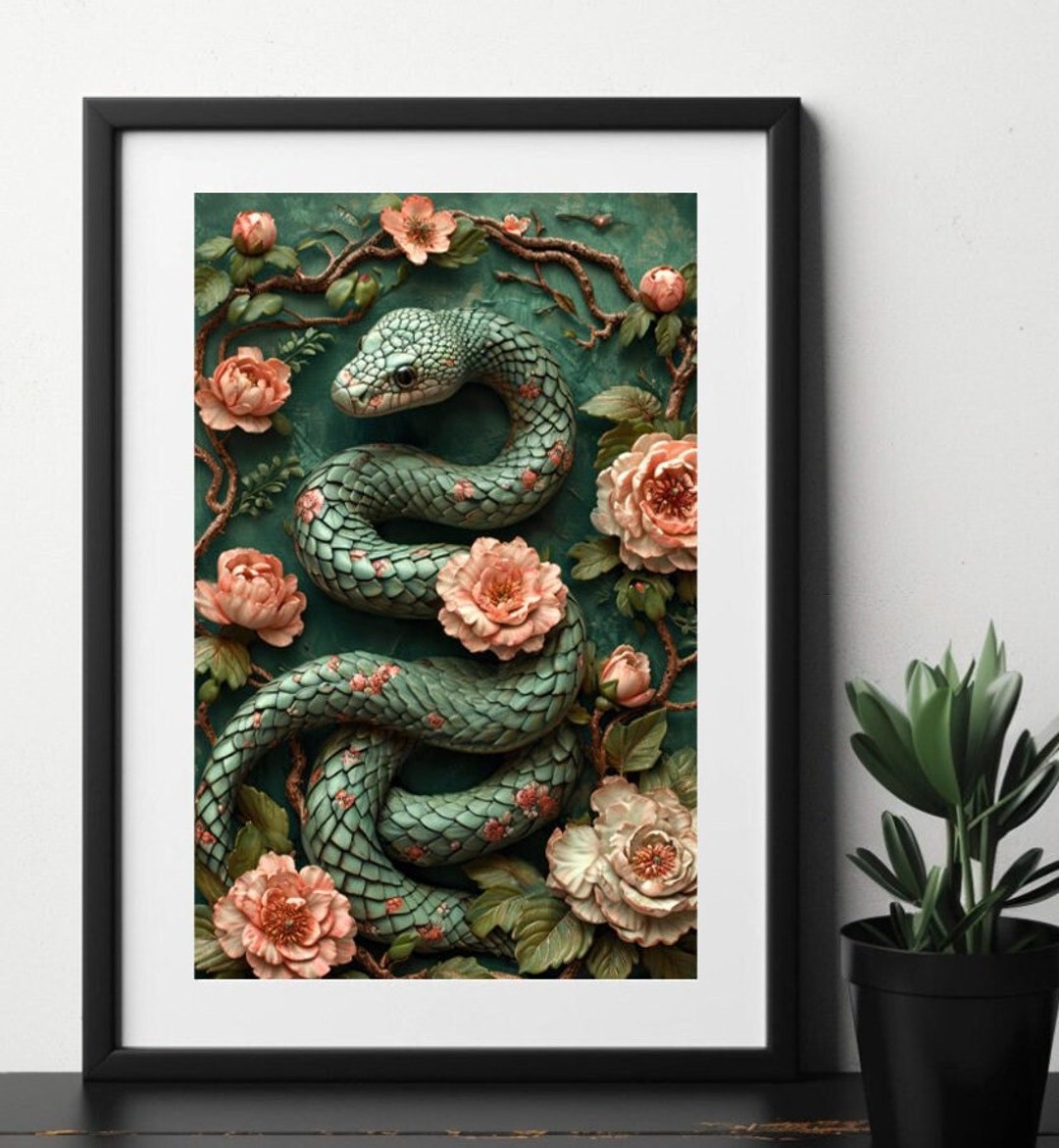 Dark Academia Snake, Art Nouveau Magical Snake Painting Art Print ...