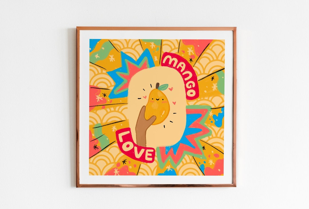 Mango Love 8x8 Art Print, Kawaii, Cute Face, Print Design, Adorable ...