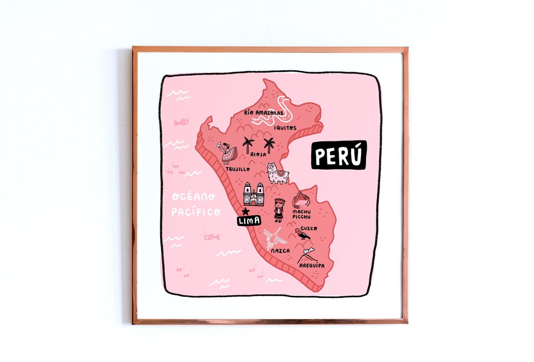 Peru Map 8x8 Art Print Cute, Mapa Del Perú, Peruvian, Lima, Cuzco ...
