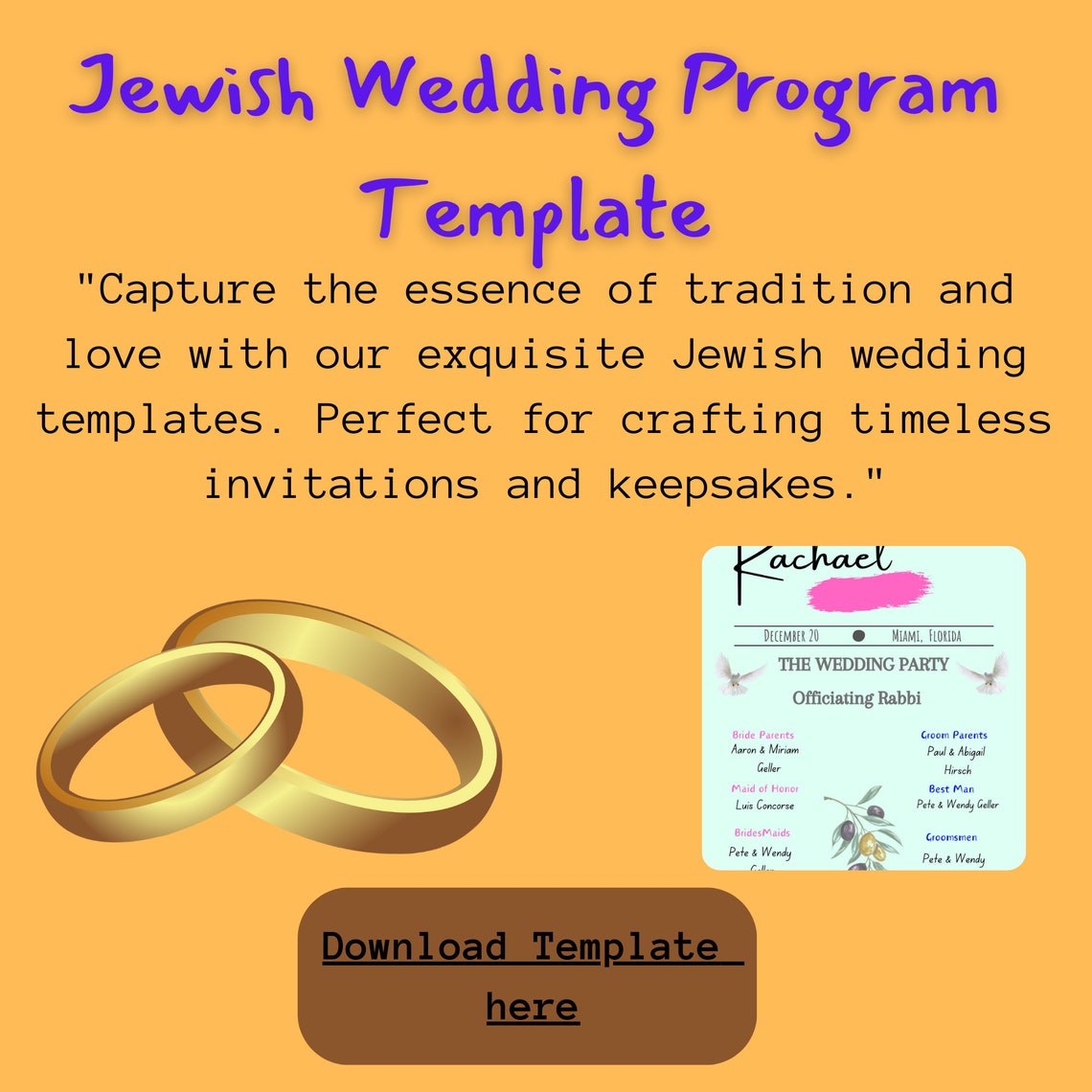 Jewish Wedding Program Template Traditional Jewish Wedding Invitation ...
