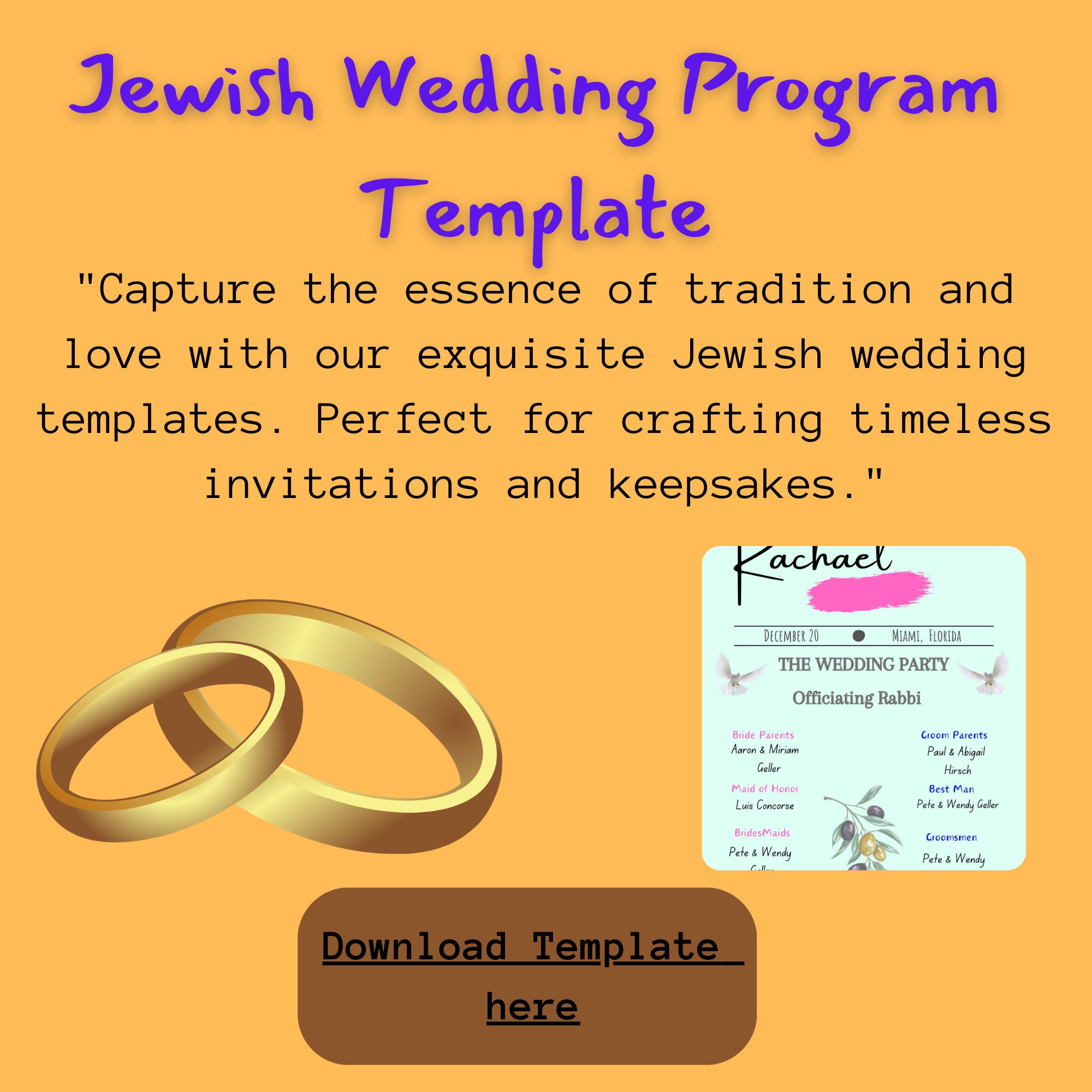 Jewish Wedding Program Template Traditional Jewish Wedding Invitation ...