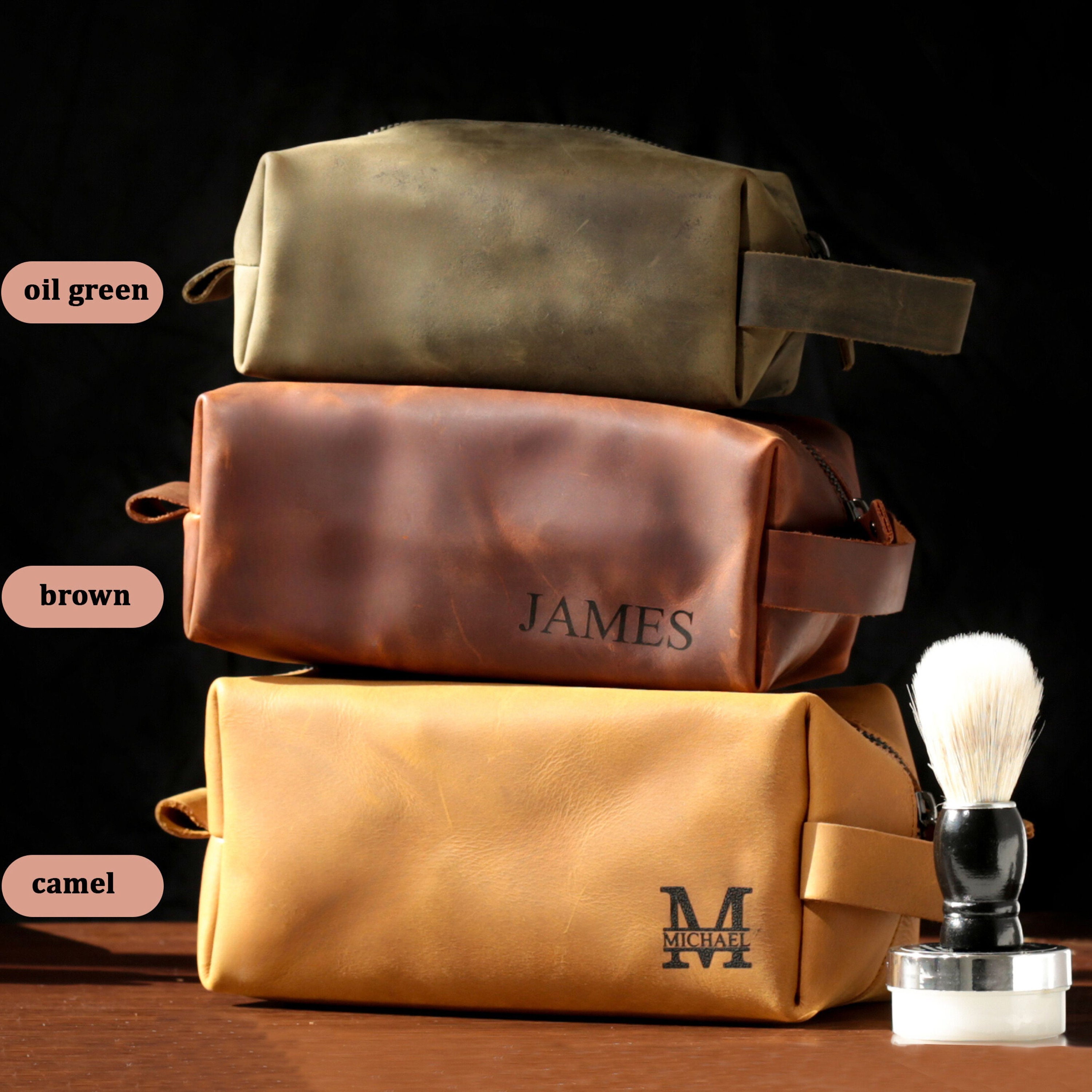Personalized Leather Dopp Kit for Men, Gift for 3th Year Anniversary ...