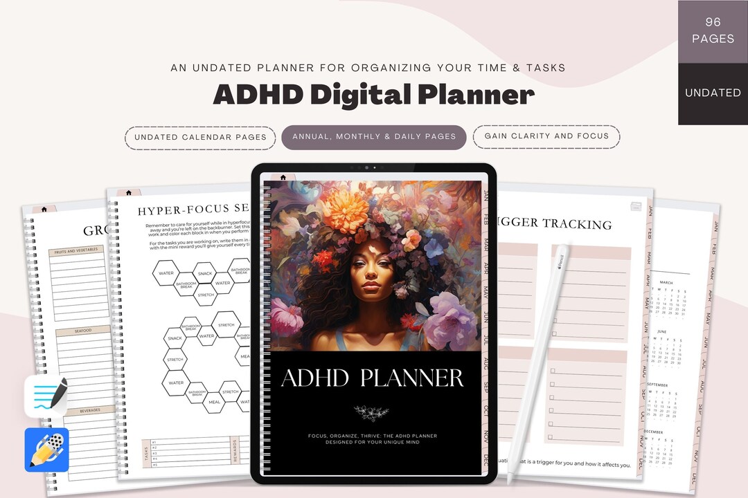 ADHD Digital Planner Hyperlink, Goodnotes Daily Digital Journal ...