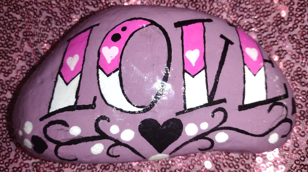Love on Purple Painted Rock - Etsy