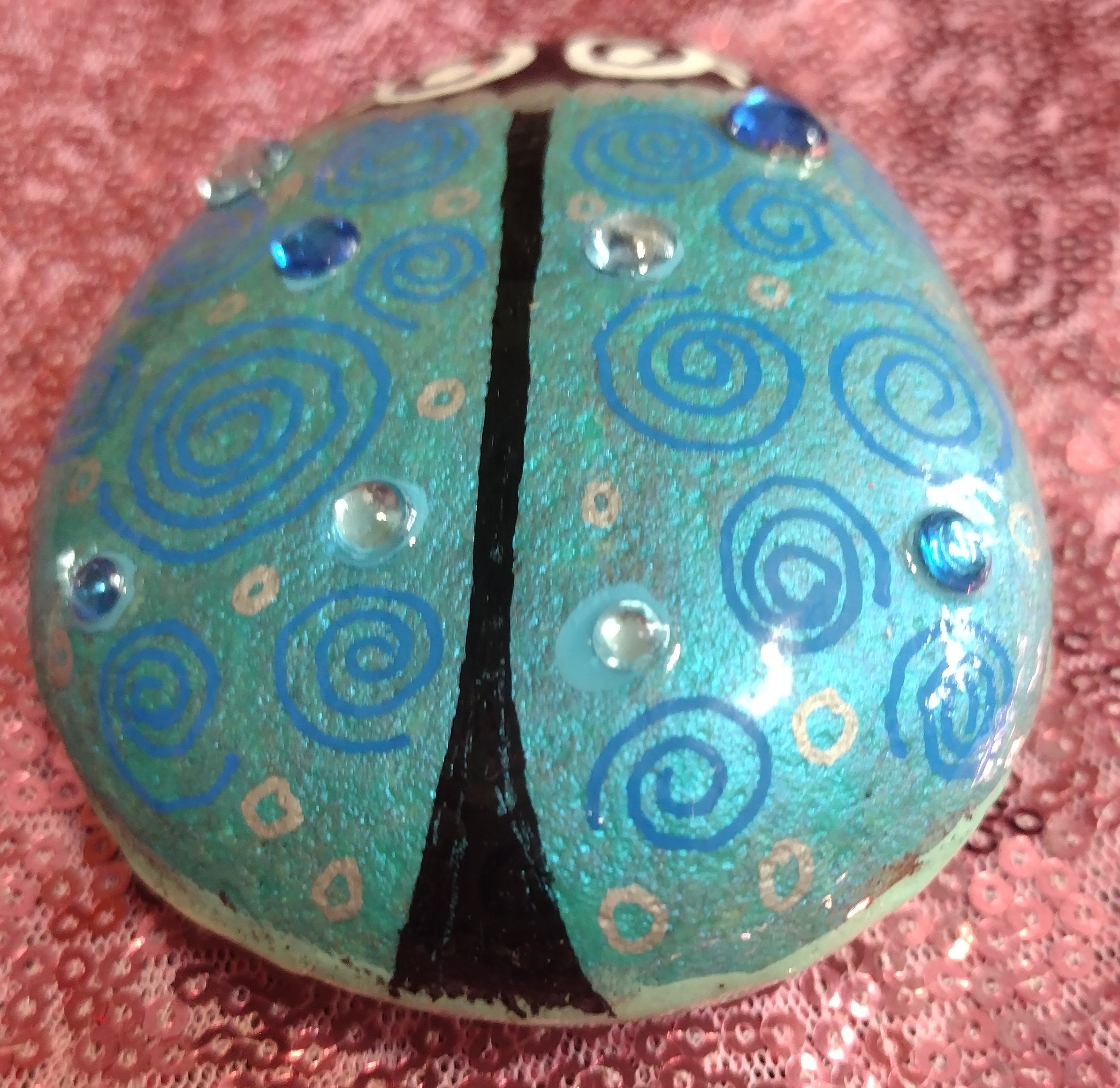 Blue Lady Bug With Gems Painted Rock - Etsy