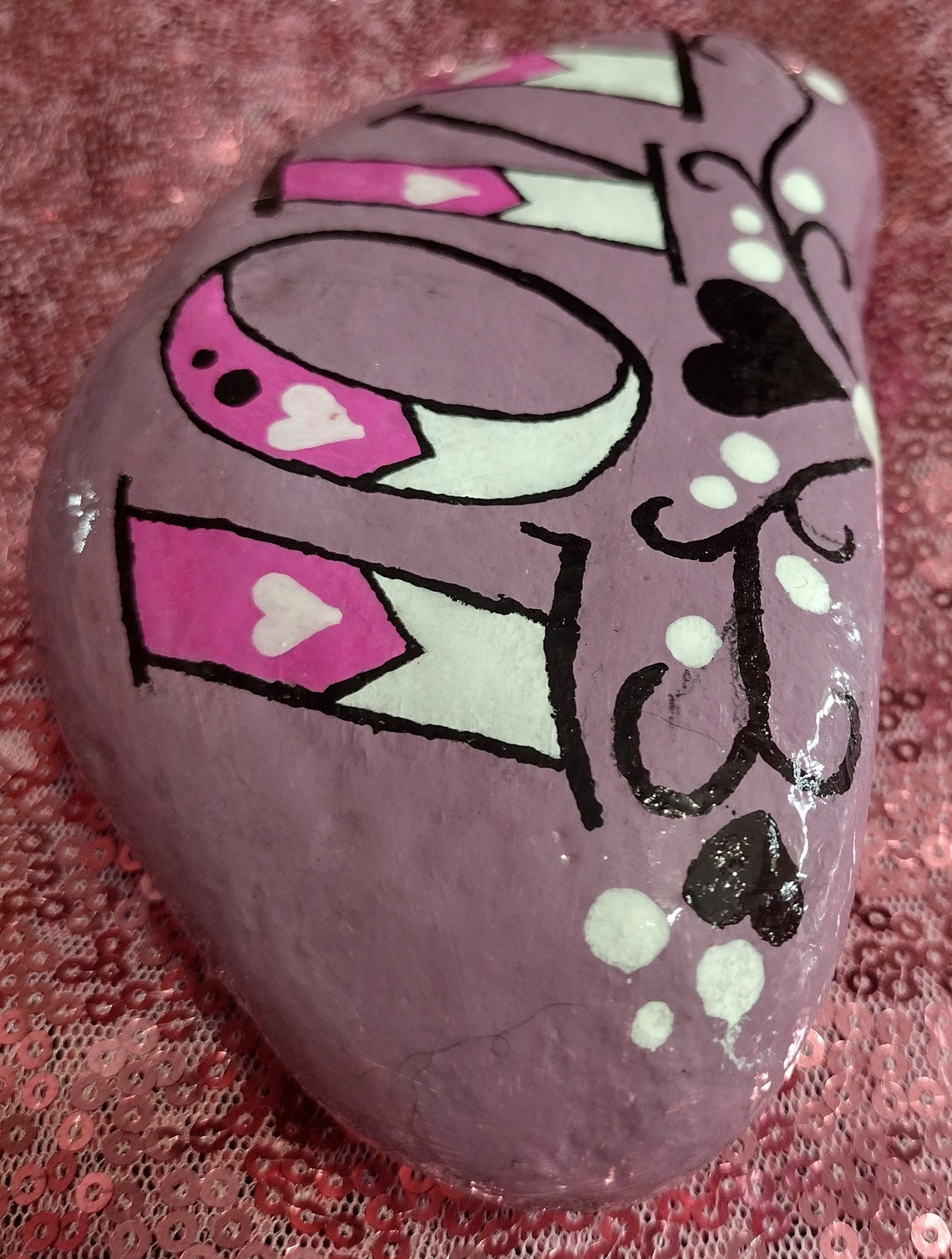 Love on Purple Painted Rock - Etsy