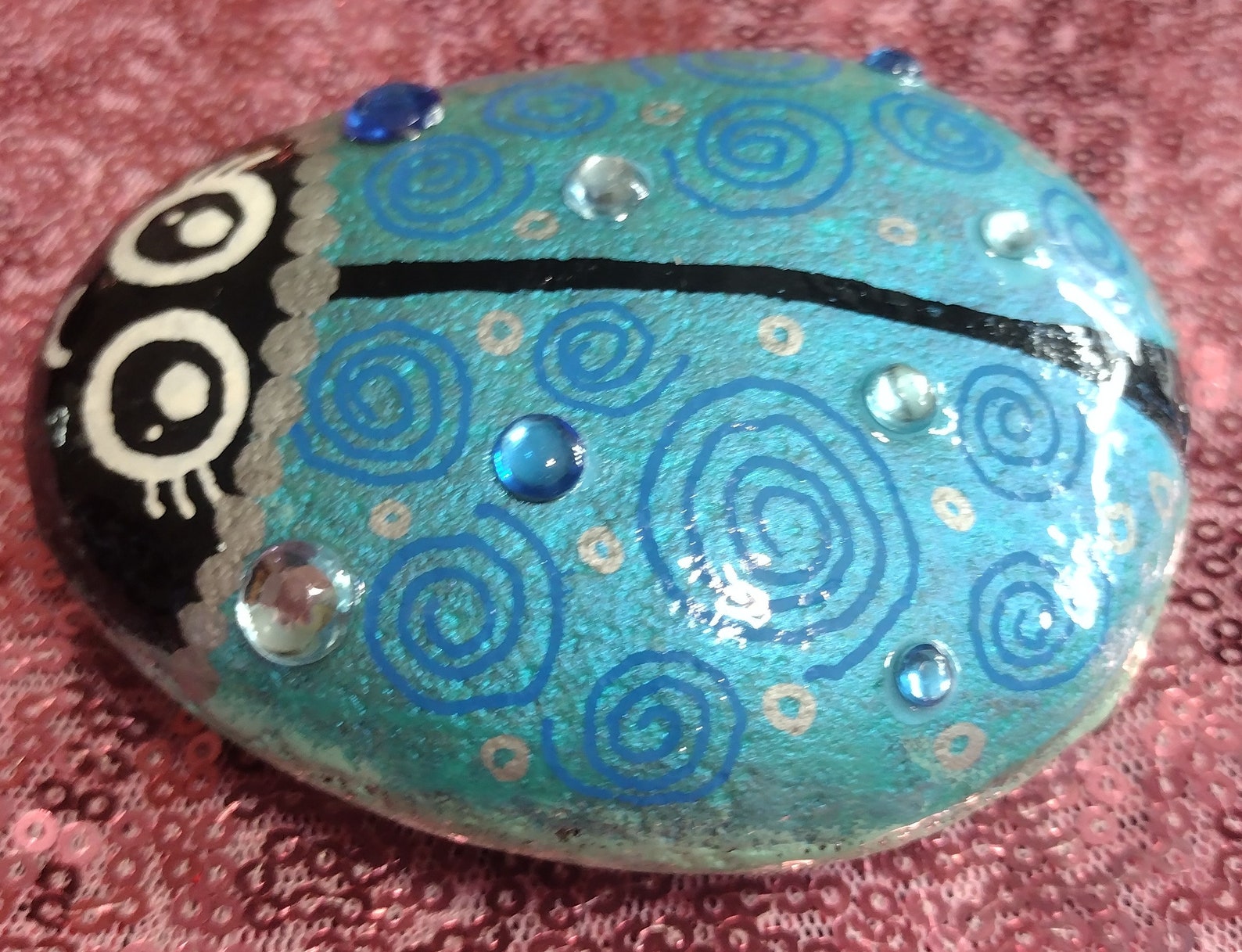 Blue Lady Bug With Gems Painted Rock - Etsy