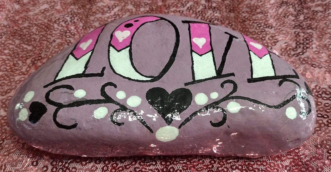 Love on Purple Painted Rock - Etsy