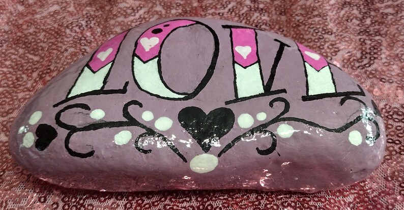 Love on Purple Painted Rock - Etsy