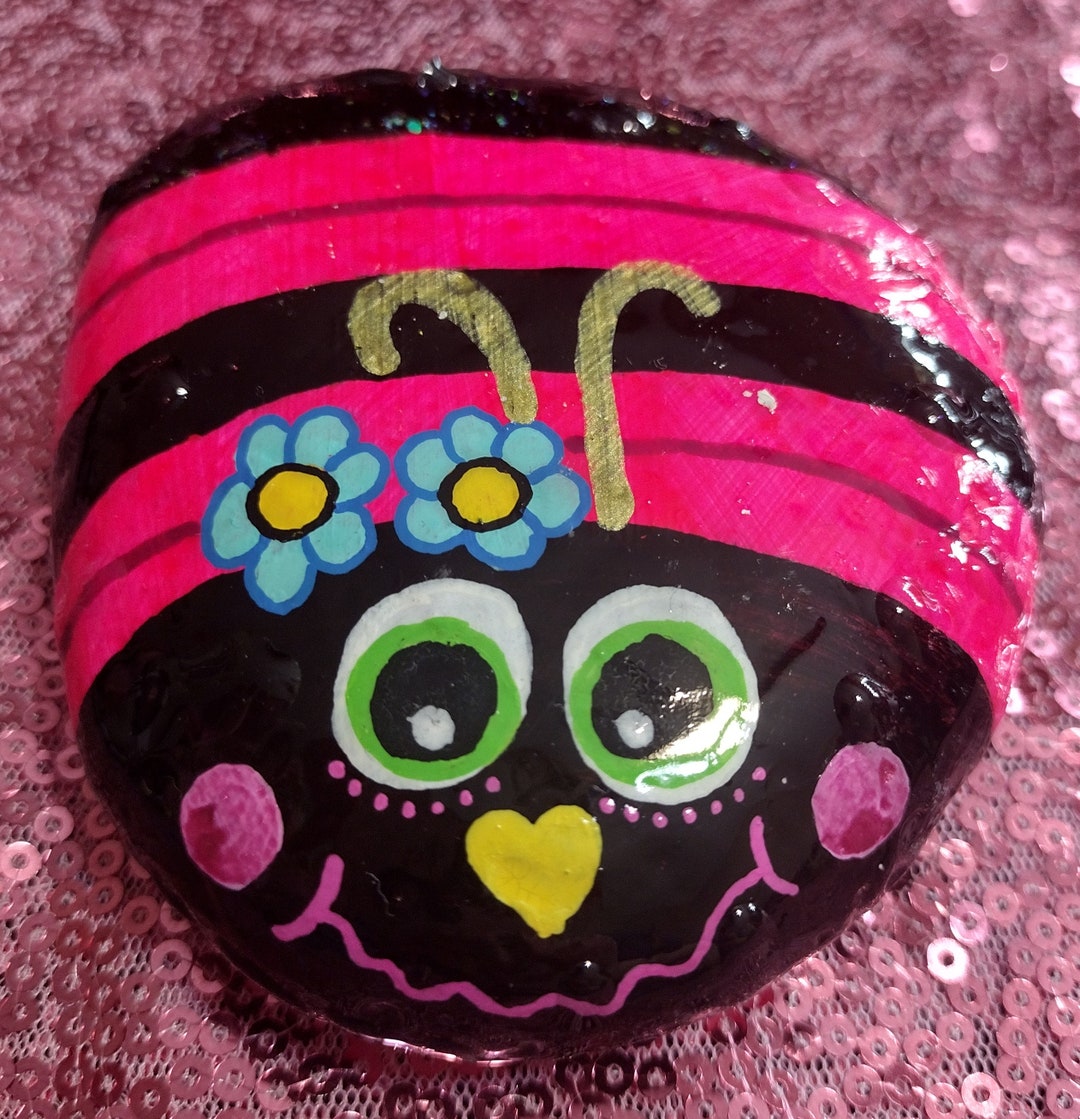 Ladybug Hot Pink Painted Rock With Glitter - Etsy