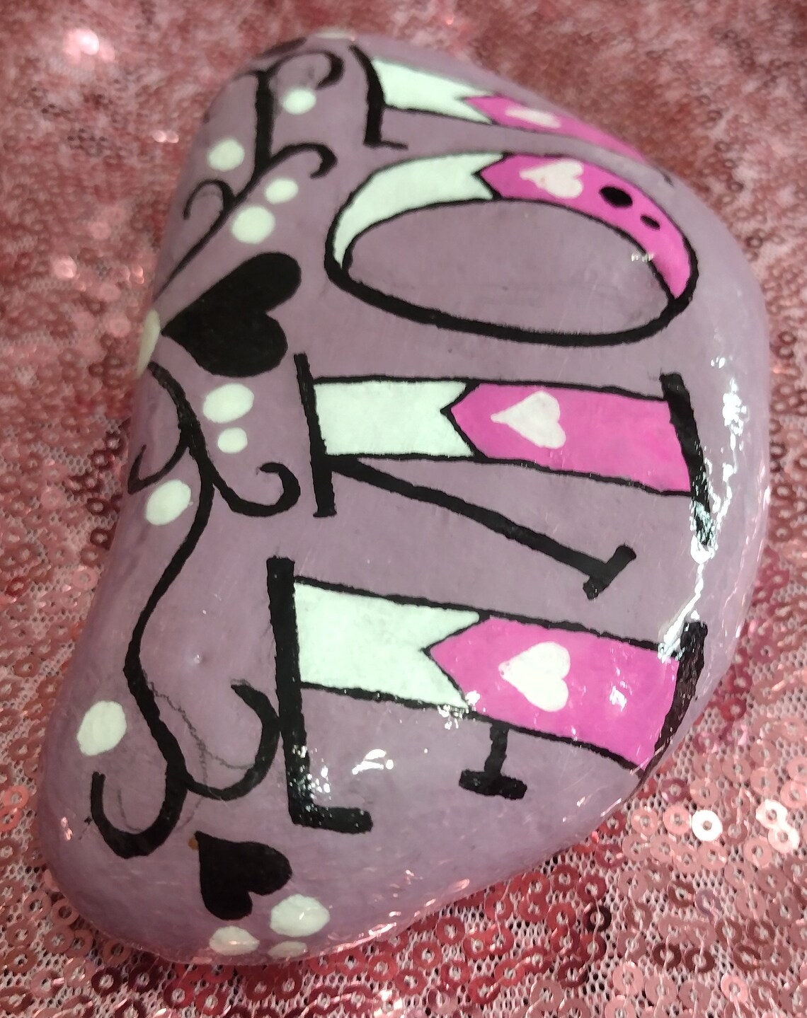 Love on Purple Painted Rock - Etsy