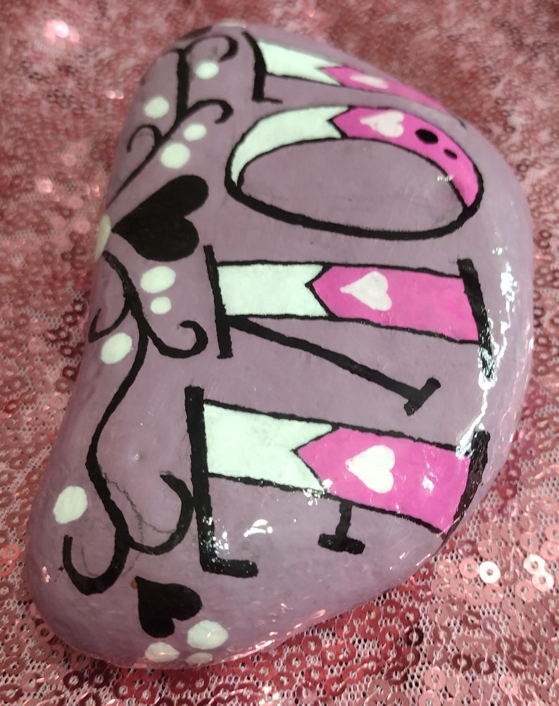 Love on Purple Painted Rock - Etsy