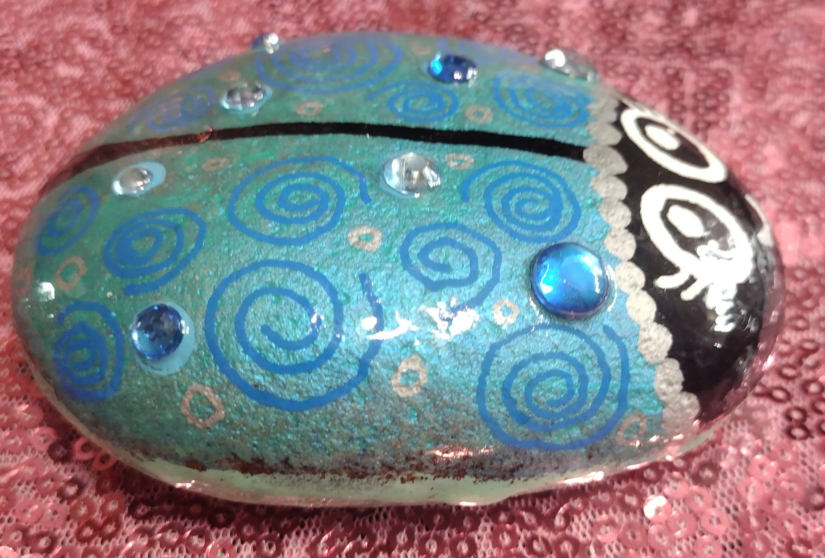Blue Lady Bug With Gems Painted Rock - Etsy