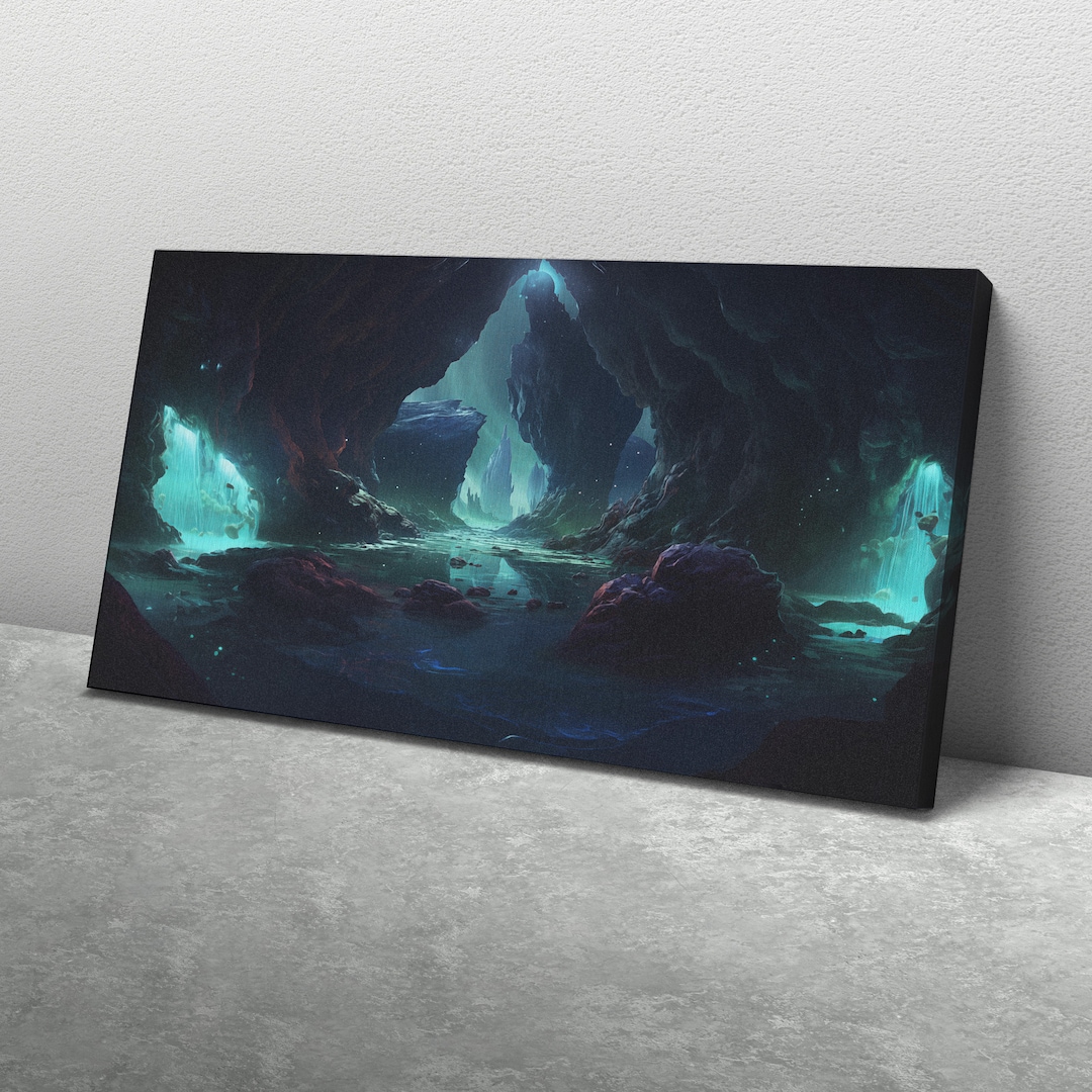 Ethereal Aquatic Cavern: Panoramic Alien Landscape Art Print for Space ...