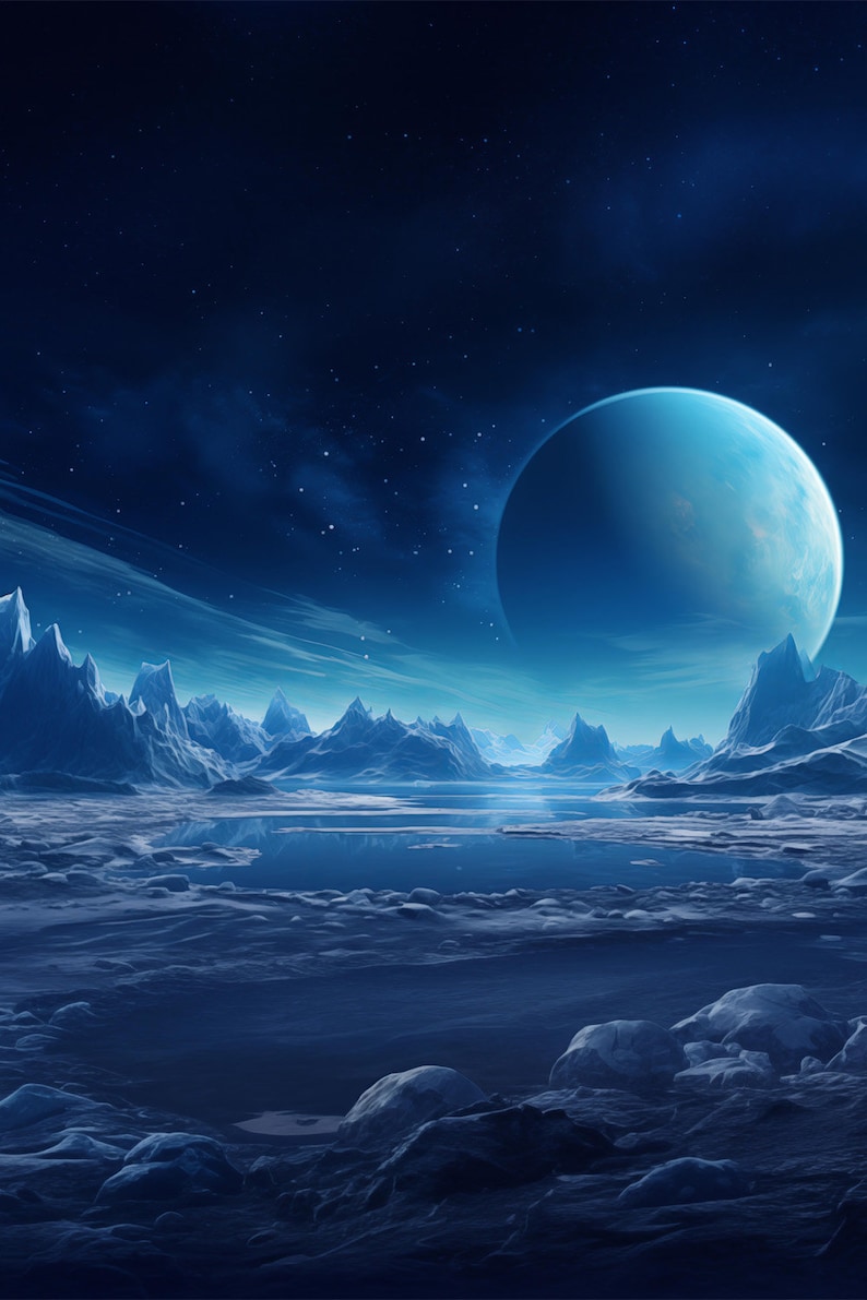 Celestial Ice Fields: Panoramic Alien Landscape Art Print for Space ...