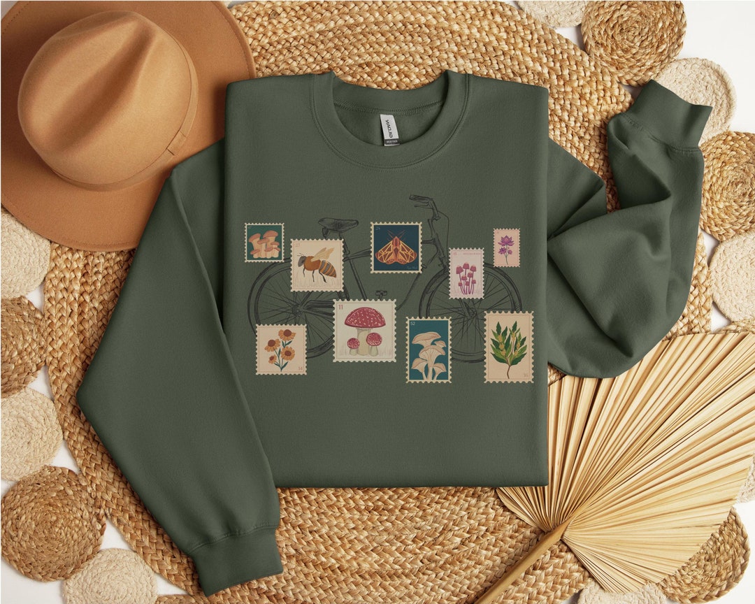 Vintage Stamp Sweater Retro Cottagecore Stamps Hoodie Mushroom Stamps ...