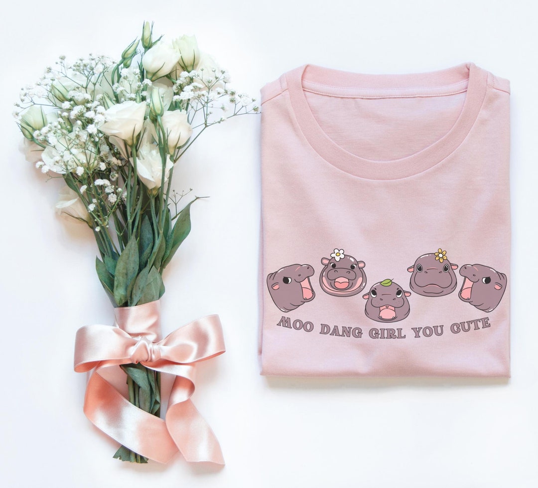 Moo Dang Pun Short Funny Punny Baby Hippo Shirt Gift for Friend ...