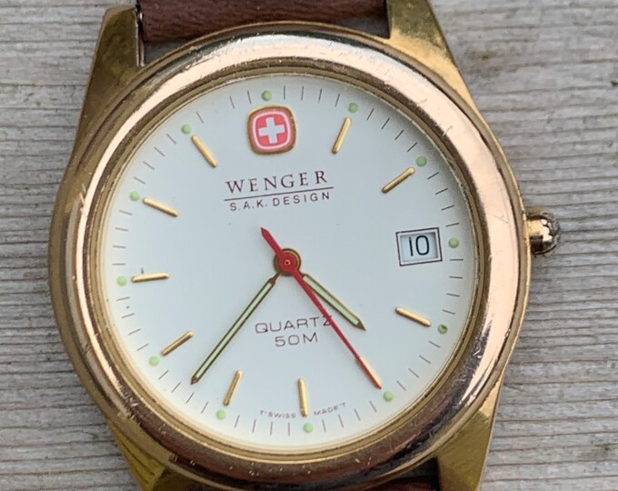 Wenger SAK Design Swiss Army Style 1990s Gold Quartz Watch - Gold Bezel ...