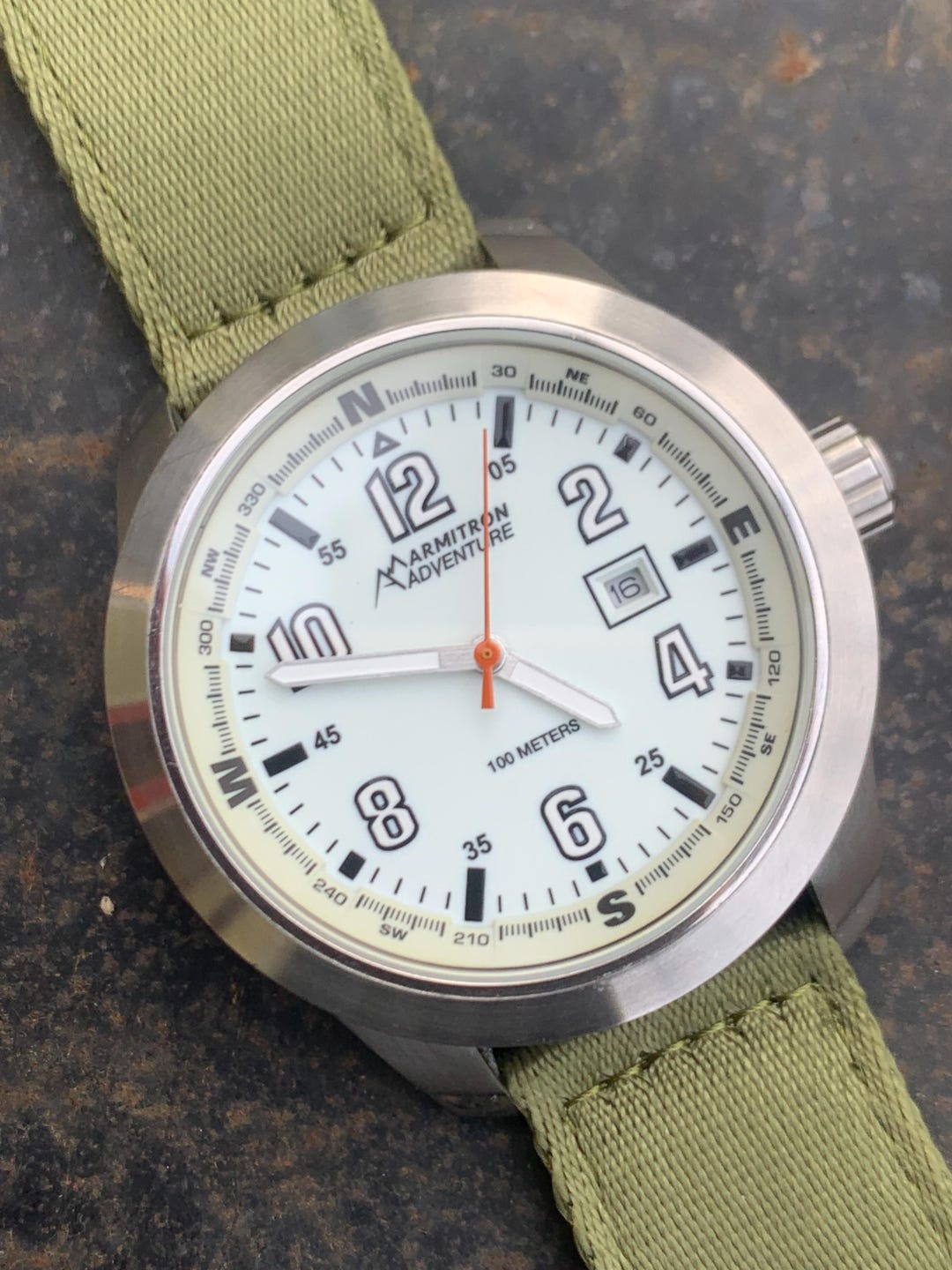 HUGE Armitron Adventure Watch - Brushed Metal, White Glowing Night Dial ...