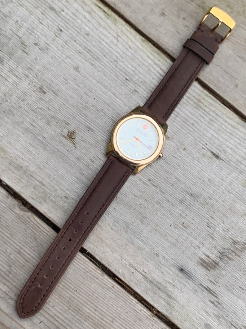 Wenger SAK Design Swiss Army Style 1990s Gold Quartz Watch Gold Bezel ...