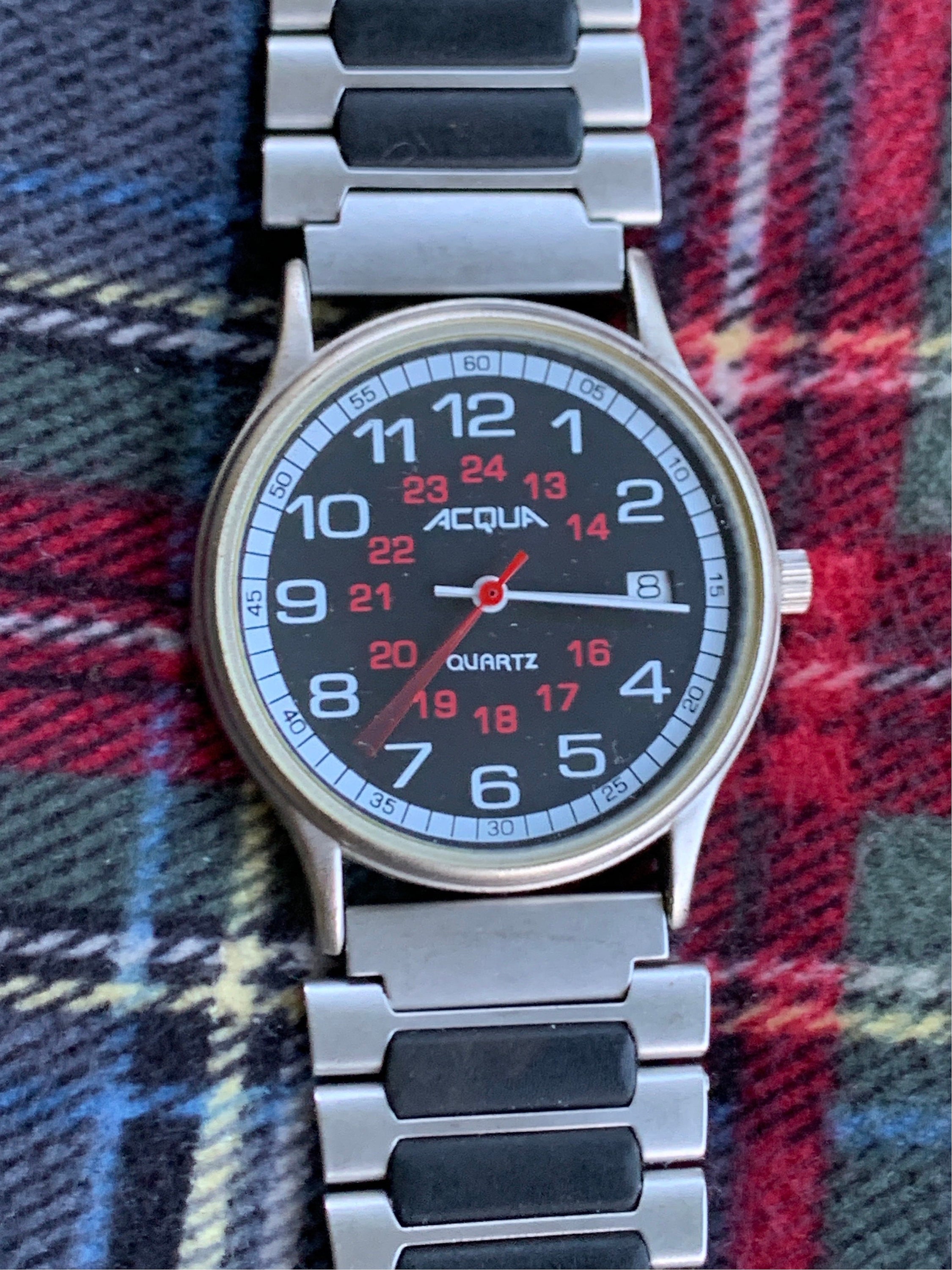 Military Style Vintage Timex Acqua Watch With 24 Hour Black Dial, White ...