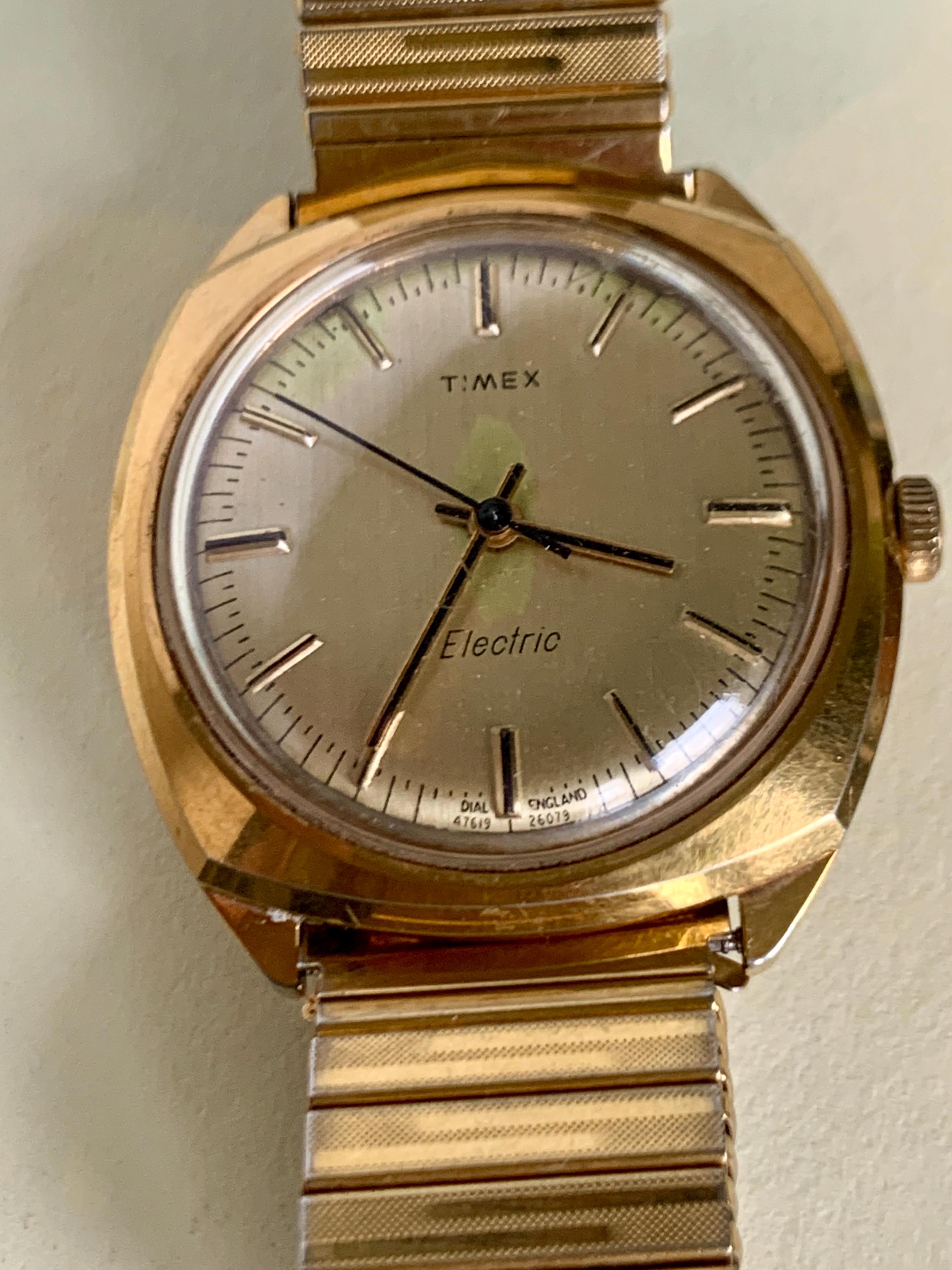 1979 England Dial Timex Electric Watch, Square-ish Goldtone Case W ...