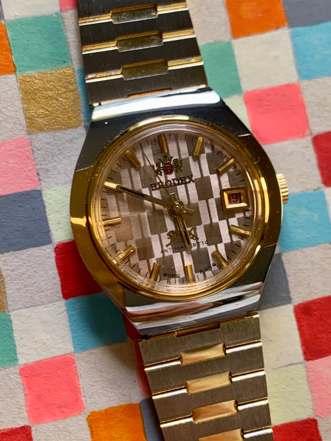 Bro-dex, Not Rolex. Winder Watch. Checkerboard Dial, Faceted Glass ...
